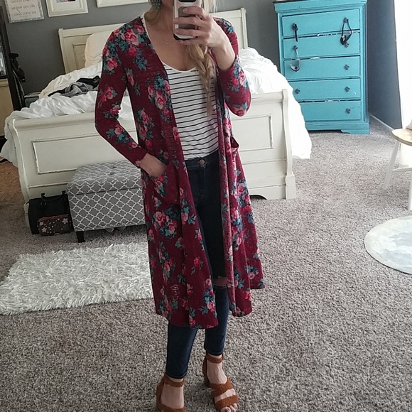 LuLaRoe | Sweaters | Rare Lularoe Floral Sarah Long Cardigan Duster ...